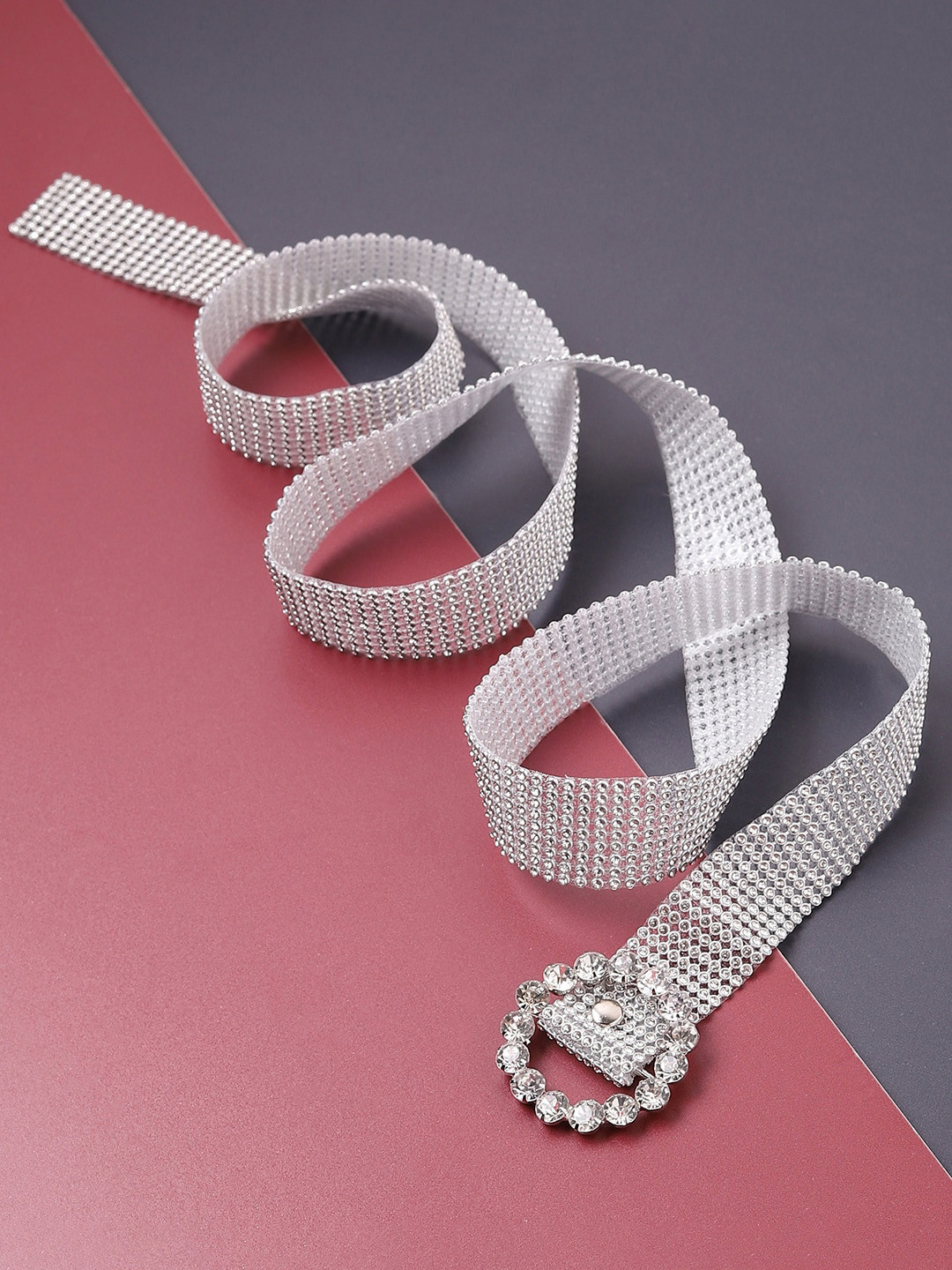 Buy HAUTE SAUCE By Campus Sutra Women Silver Toned Embellished Belt ...