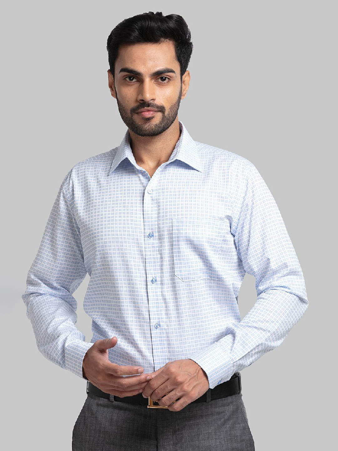 Buy Raymond Men Blue Checked Formal Shirt - Shirts for Men 19625942 ...