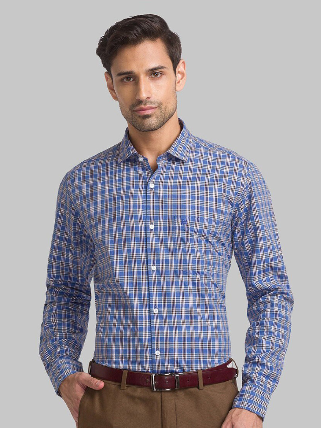 Buy Raymond Men Blue Checked Casual Shirt - Shirts for Men 19626204 ...