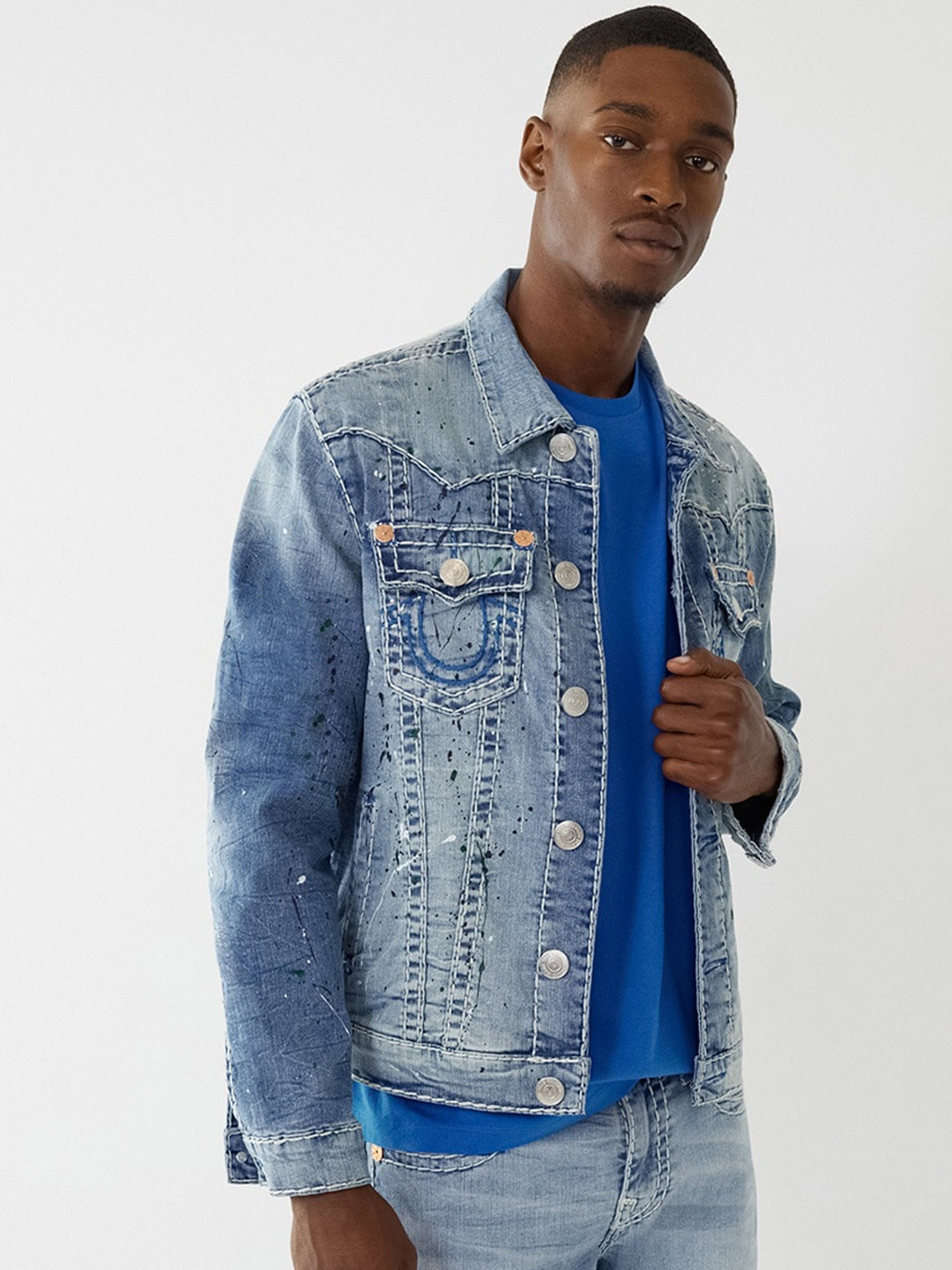 Buy True Religion Men Blue Washed Lightweight Denim Jacket - Jackets ...