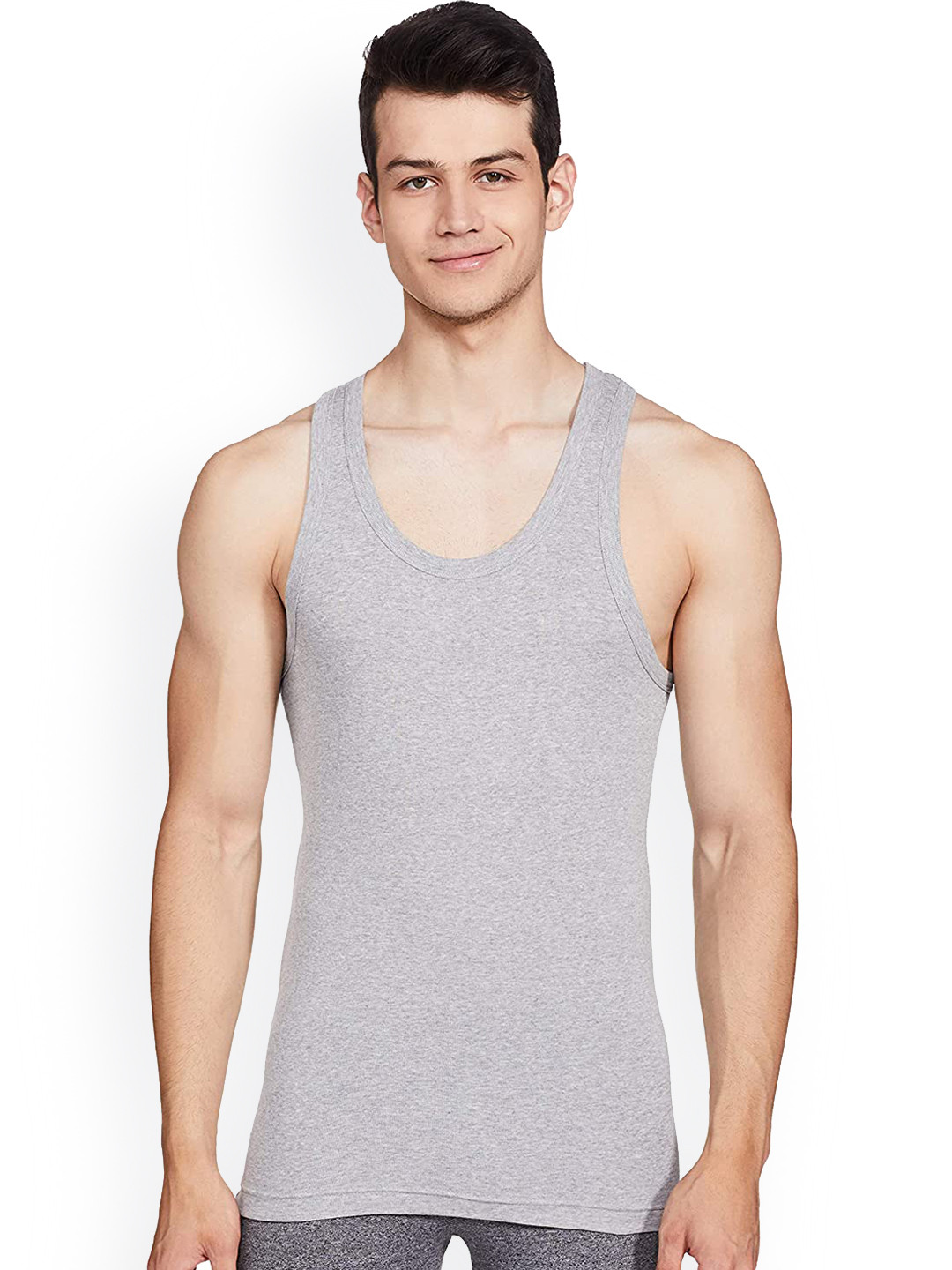 Buy Macroman M Series Men Grey Solid Cotton Innerwear Gym Vests ...
