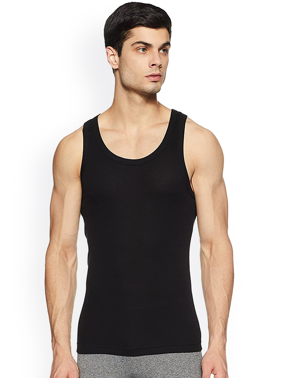 Buy Macroman M Series Men Black Solid Cotton Snug Fit Basic Vest ...