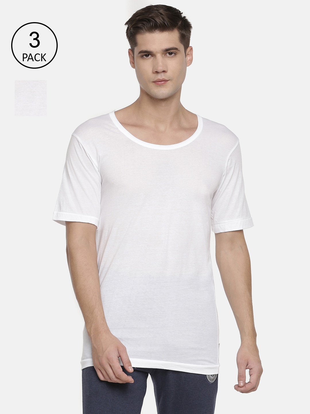 Buy Macroman M Series Pack Of 3 White Solid Cotton Innerwear Vest ...