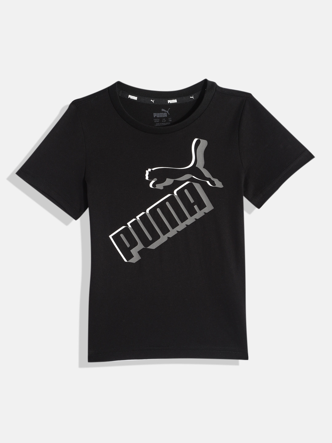 Buy Puma Boys Black Essentials+ Logolab Brand Logo Printed Pure Cotton ...