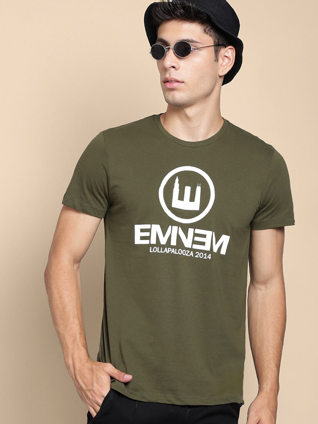 Buy Free Authority Men Olive Green Eminem Printed T Shirt - Tshirts for ...