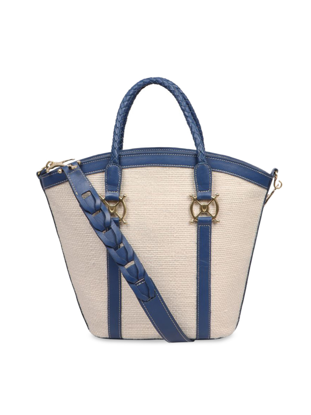 Buy Hidesign White Colourblocked Leather Oversized Structured Handheld ...