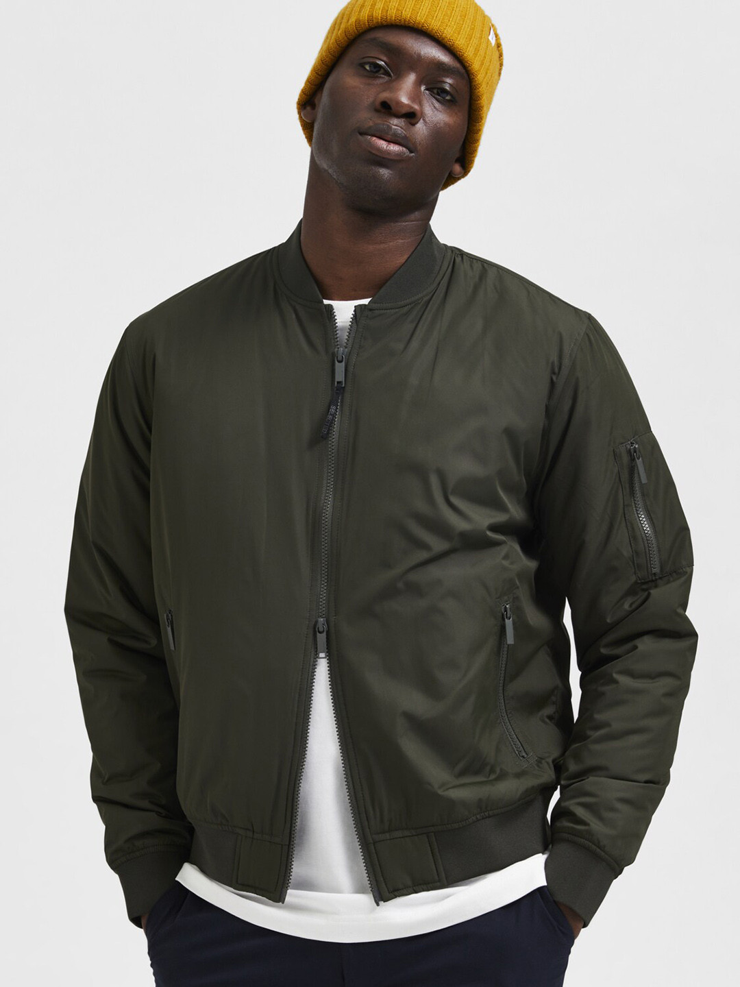 Buy SELECTED Men Green Solid Bomber Jacket - Jackets for Men 19632766 ...