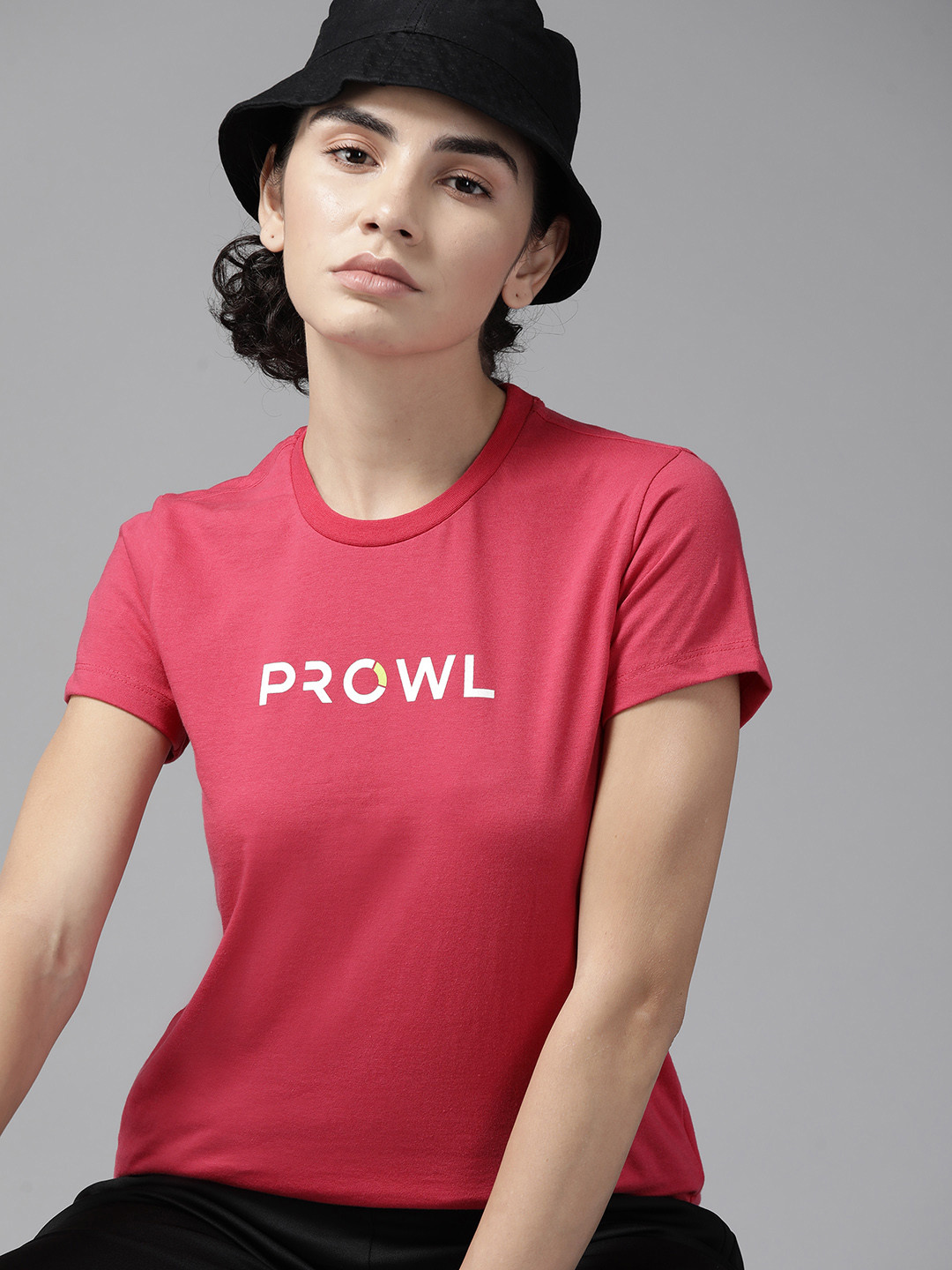 Buy PROWL By Tiger Shroff Women Pink & White Brand Logo Printed T Shirt ...