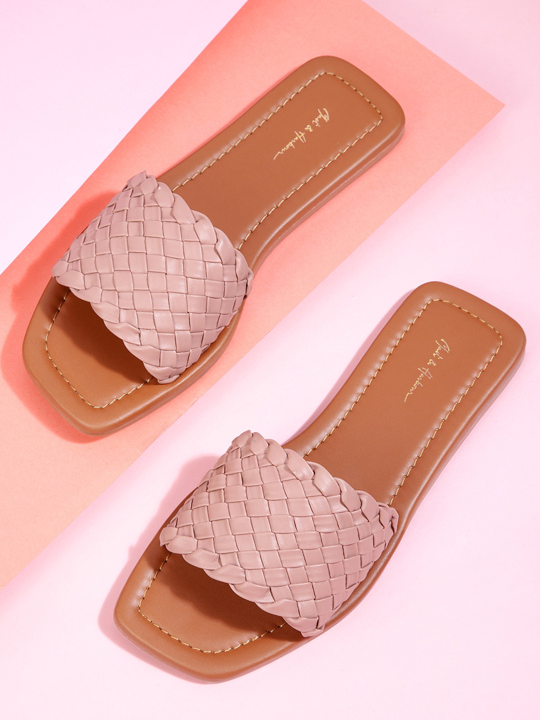 Buy Mast & Harbour Women Dusty Pink Woven Design Open Toe Flats - Flats ...