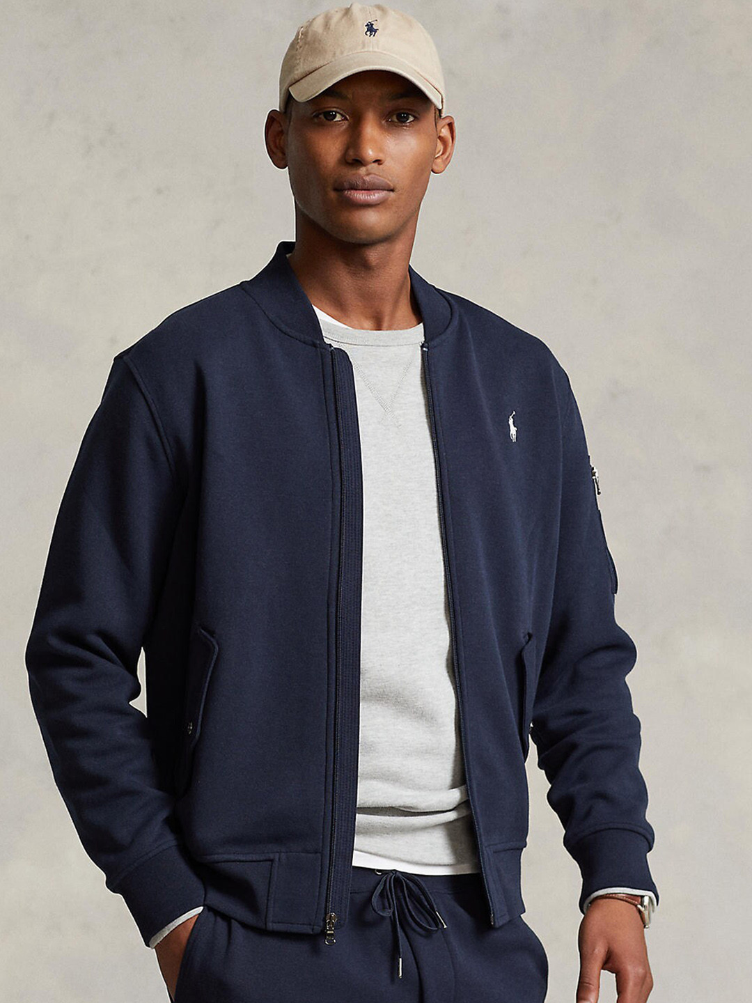 Buy Polo Ralph Lauren Men Navy Blue Solid Bomber Jacket - Jackets for ...