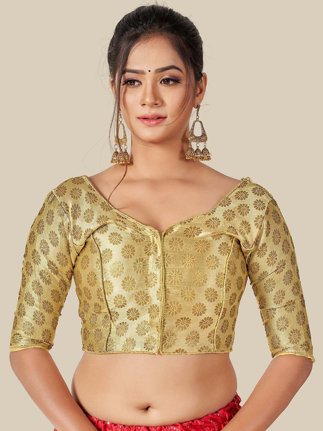 Buy HIMRISE Gold Coloured Woven Design Readymade Saree Blouse - Saree ...