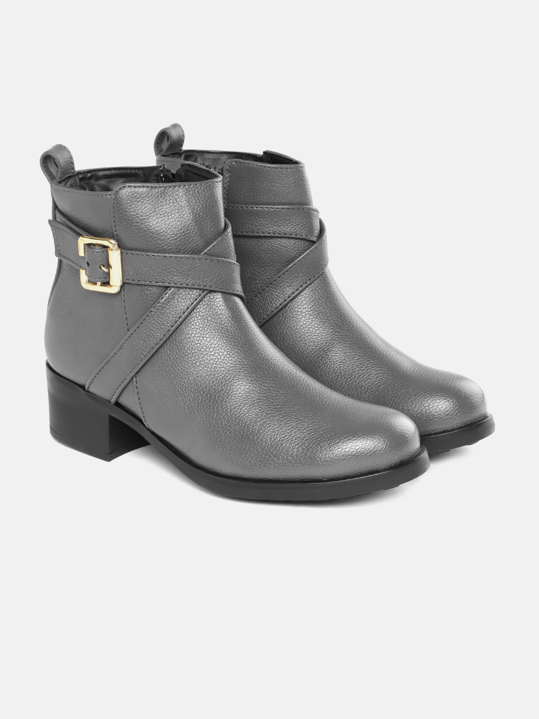 Buy ELLE Women Grey Solid Strappy Mid Top Block Heel Regular Boots ...