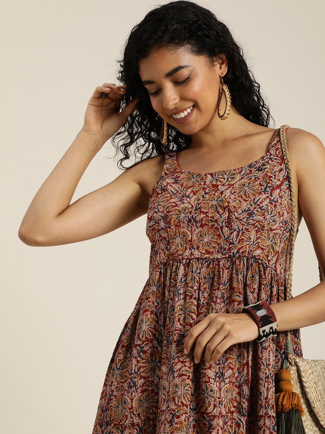 Buy Taavi Rangotsav Floral Smocked Detail Maxi Dress - Ethnic Dresses ...