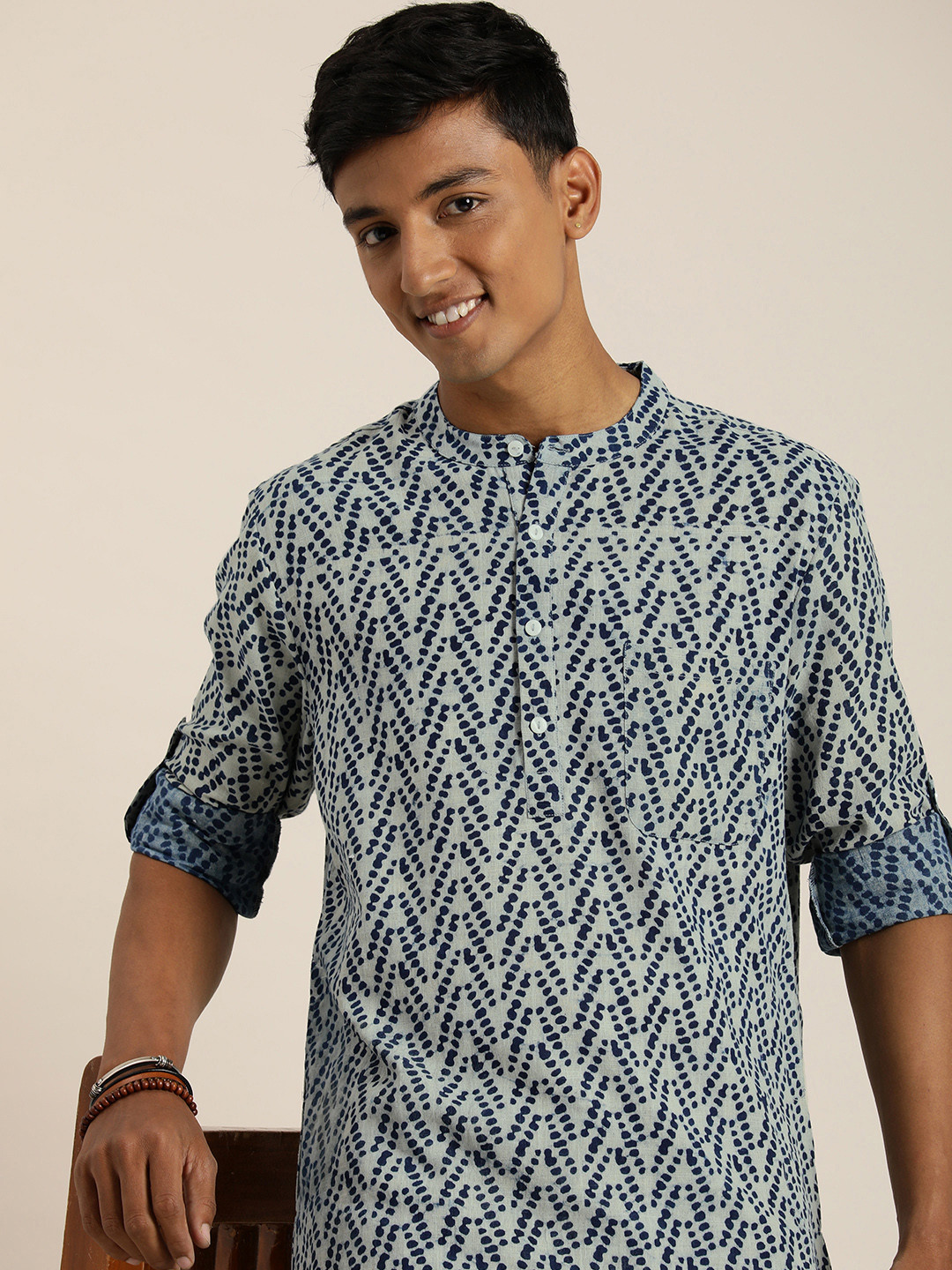 Buy Taavi Geometric Indigo Hand Block Printed Pure Cotton Kurta ...