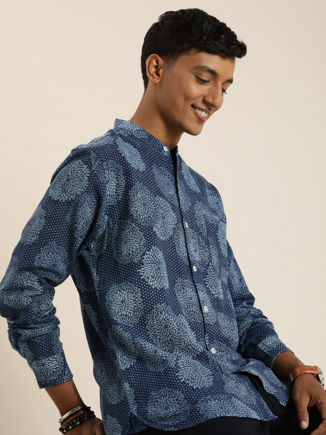 Buy Taavi Indigo Hand Block Floral Printed Pure Cotton Shirt - Shirts ...