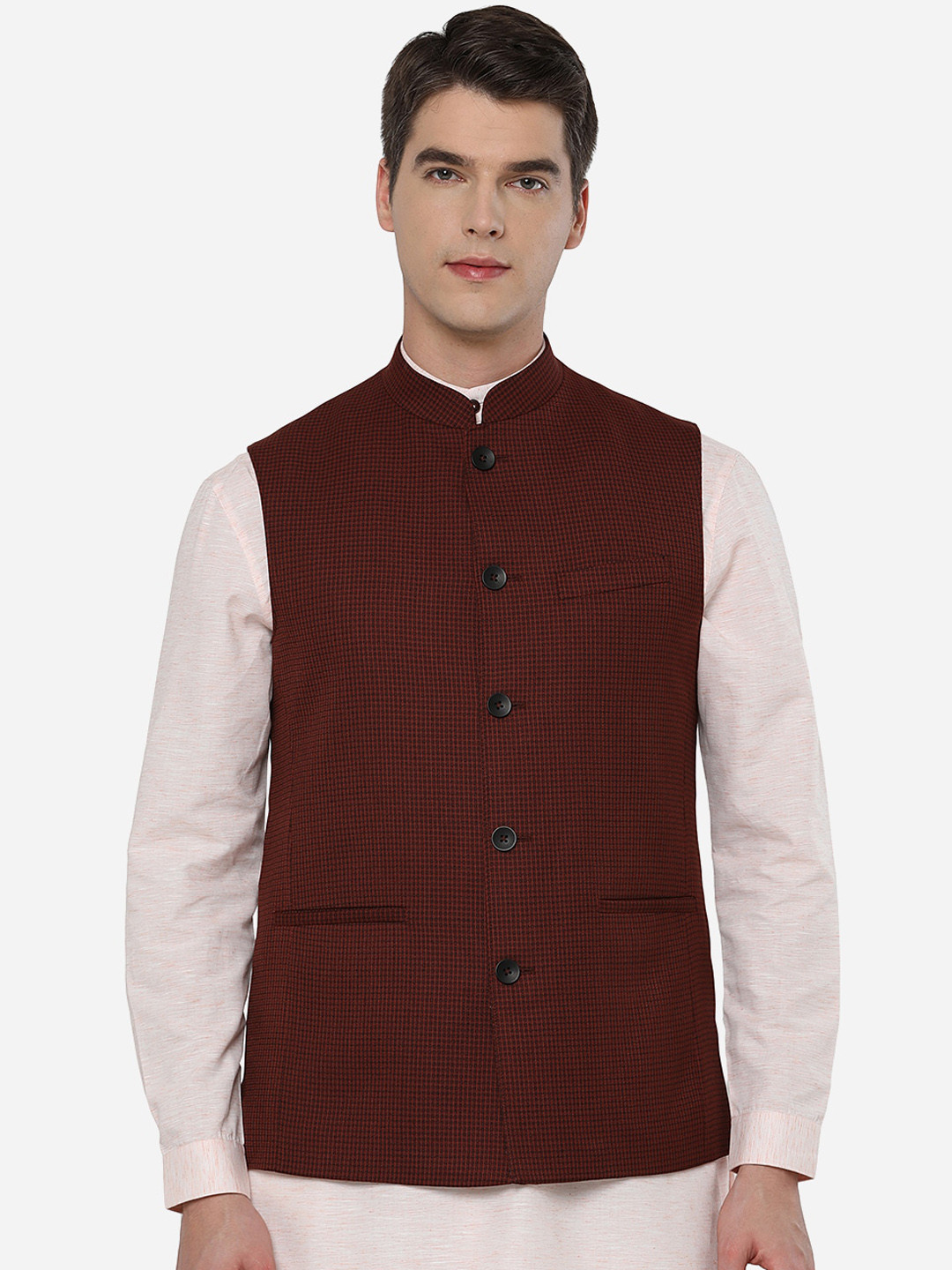 Buy JADE BLUE Men Maroon Solid Nehru Jacket - Jackets for Men 19642166 ...