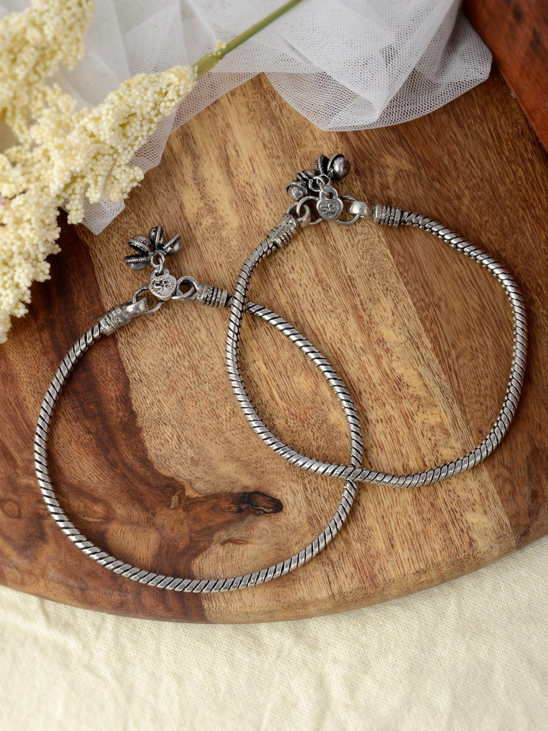 Buy Silvermerc Designs Set Of 2 Oxidised Silver Plated Anklets - Anklet ...
