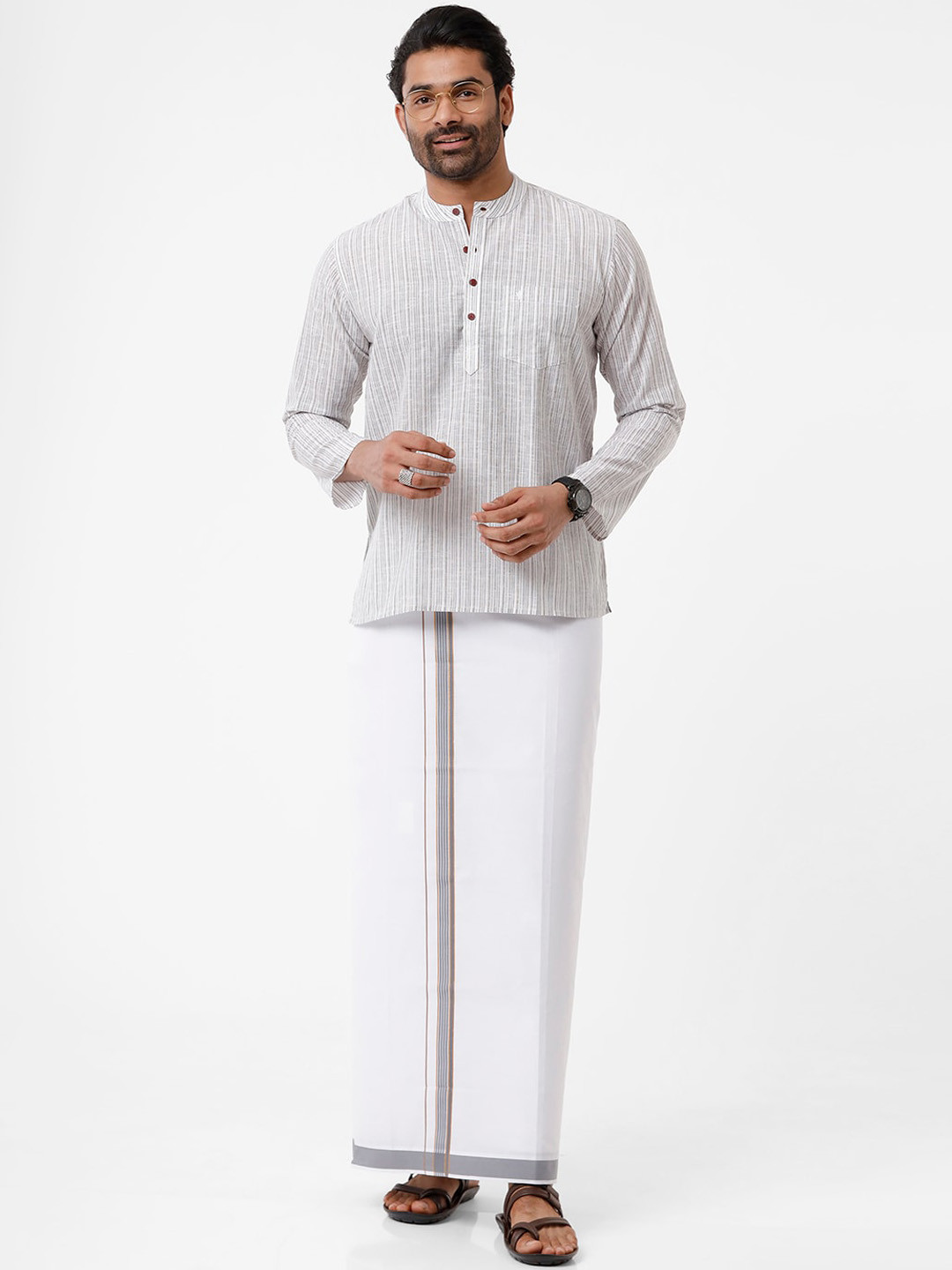 Buy Ramraj Men Grey & White Kurta & Dhoti Set - Clothing Set for Men ...