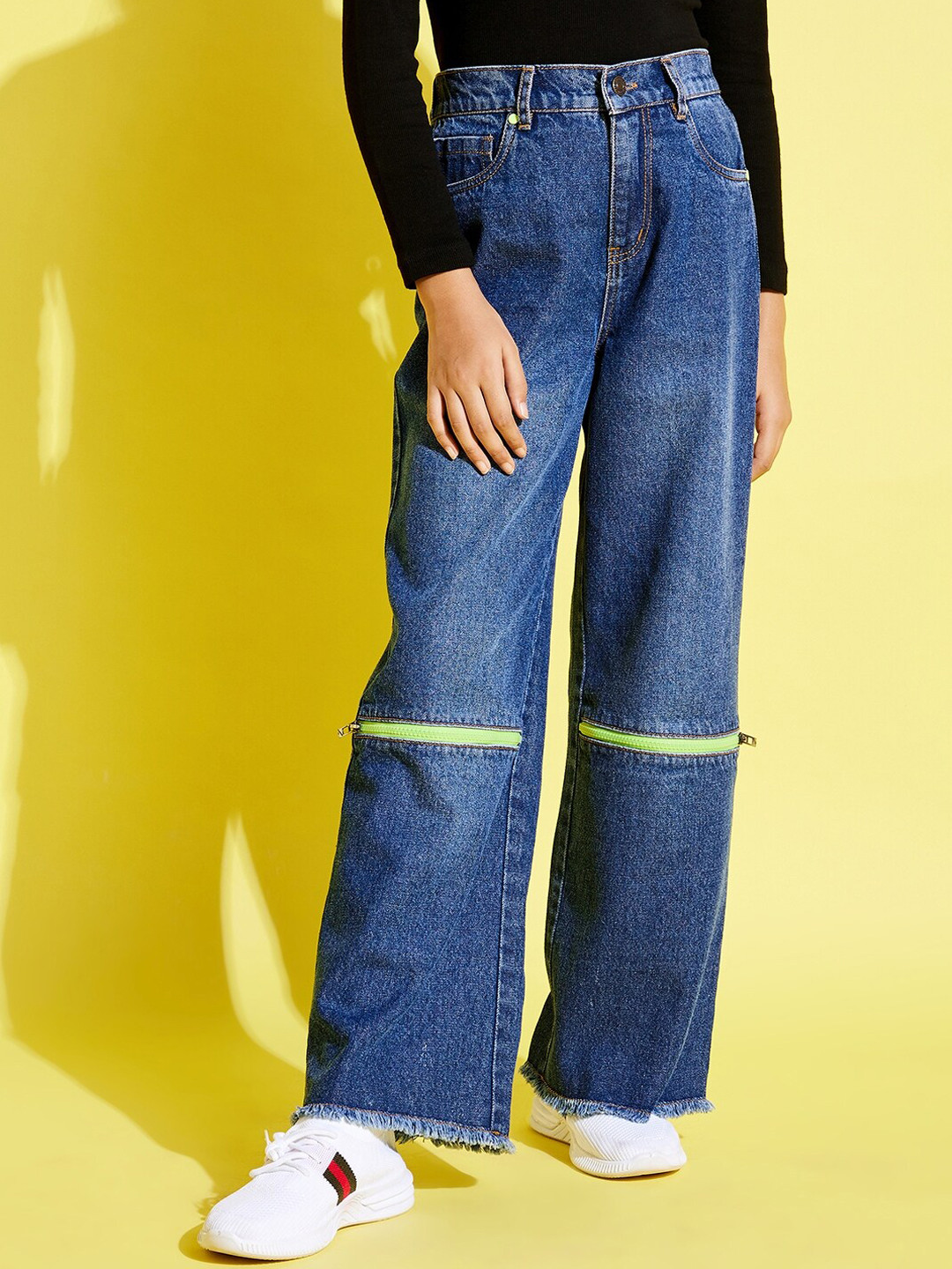 Buy Noh Voh SASSAFRAS Kids Girls Blue Wide Leg Slash Knee Light Fade ...