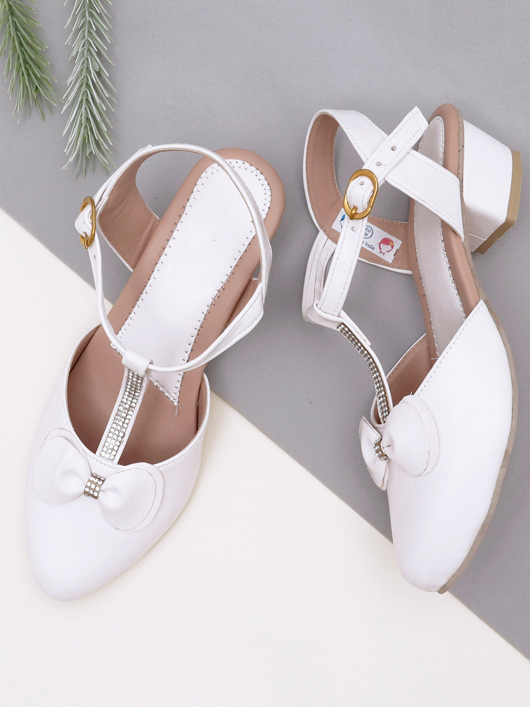 Buy DChica Girls White Embellished Festive & Partywear Closed Toe Open ...