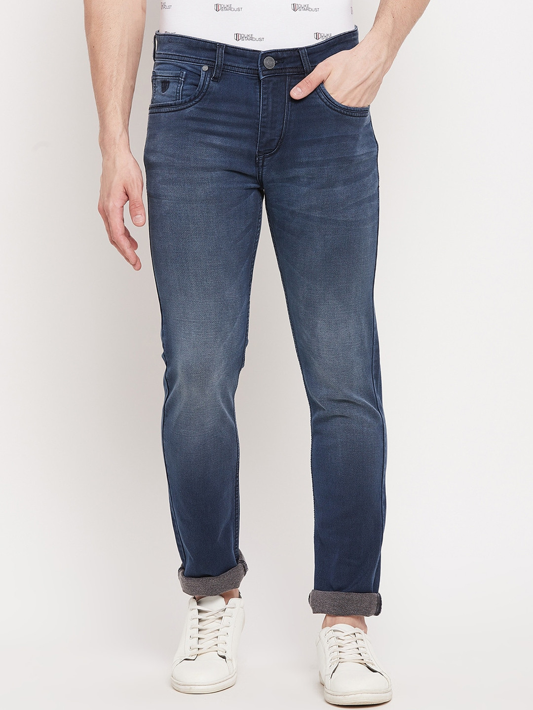 Buy Duke Men Blue Slim Fit Heavy Fade Clean Look Stretchable Jeans ...