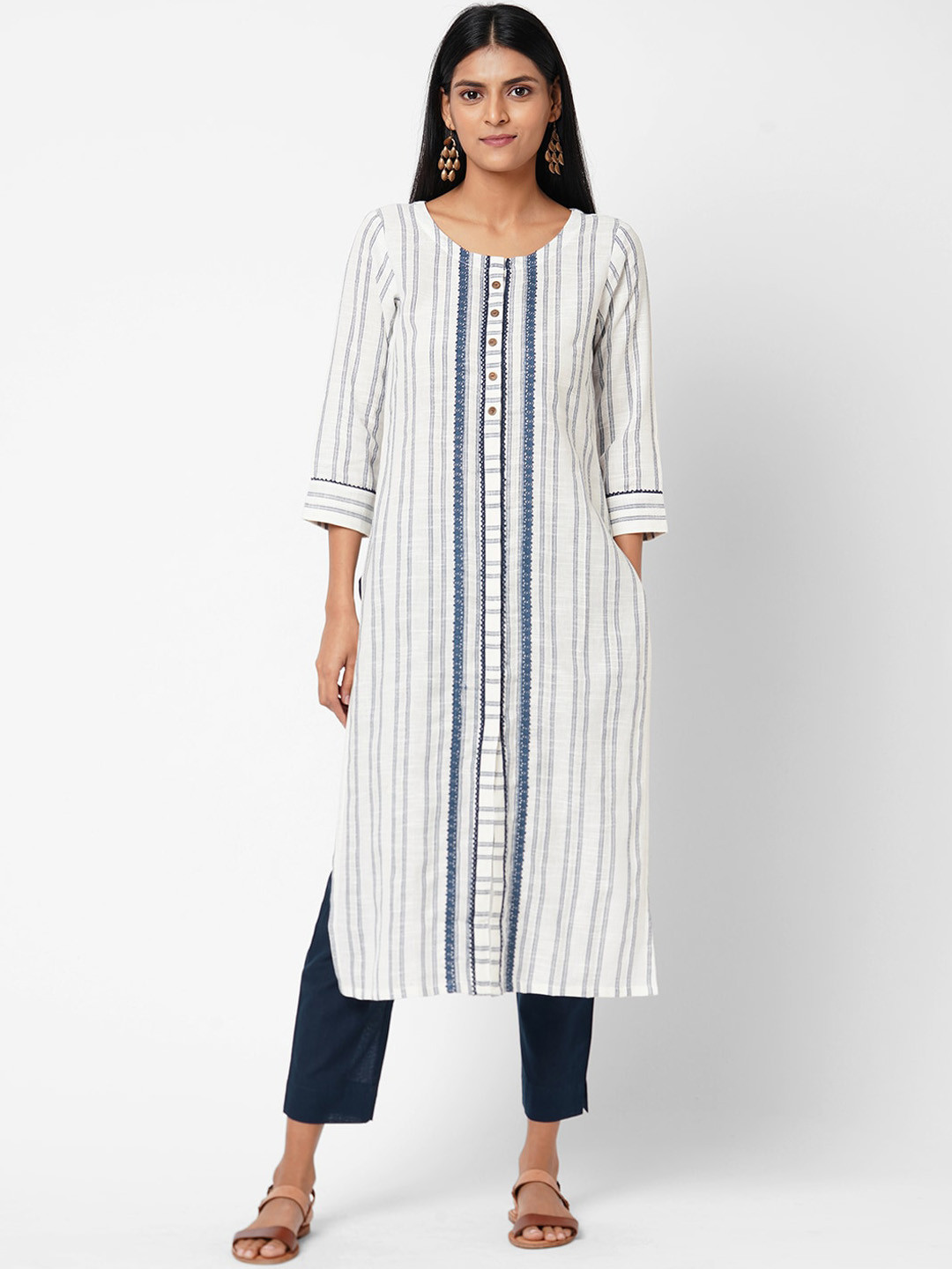 Buy KAMI KUBI Women White Striped Kurta - Kurtas for Women 19648152 ...