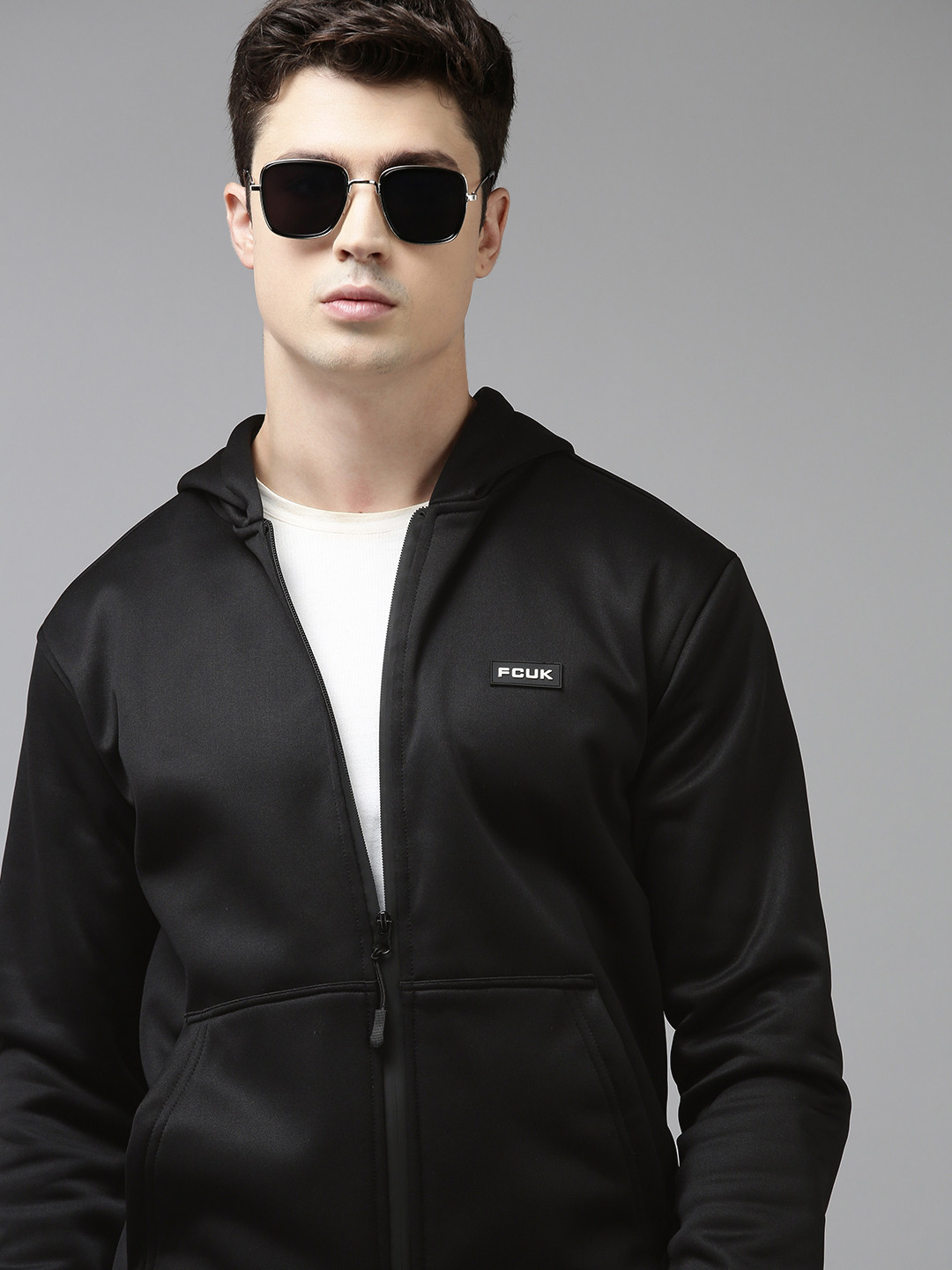 Buy French Connection Men Black Solid Hooded Bomber Jacket - Jackets ...