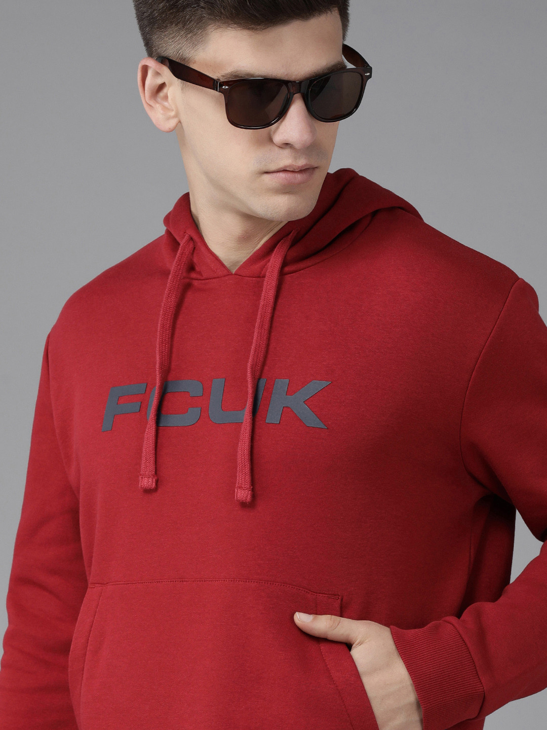 Buy French Connection Men Red Brand Logo Printed Hooded Sweatshirt ...