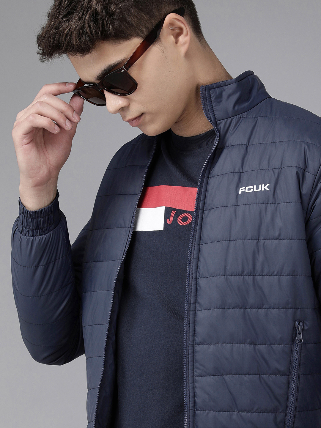 Buy French Connection Men Blue Solid Quilted Jacket - Jackets for Men ...