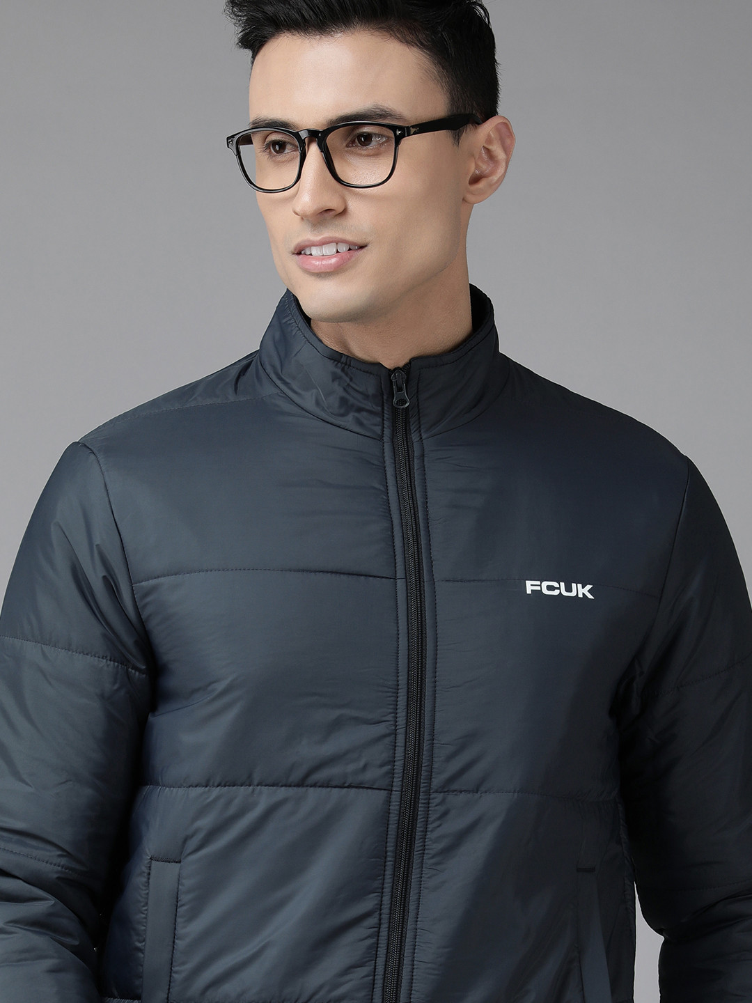 Buy French Connection Men Navy Blue Solid Bomber Jacket - Jackets for ...