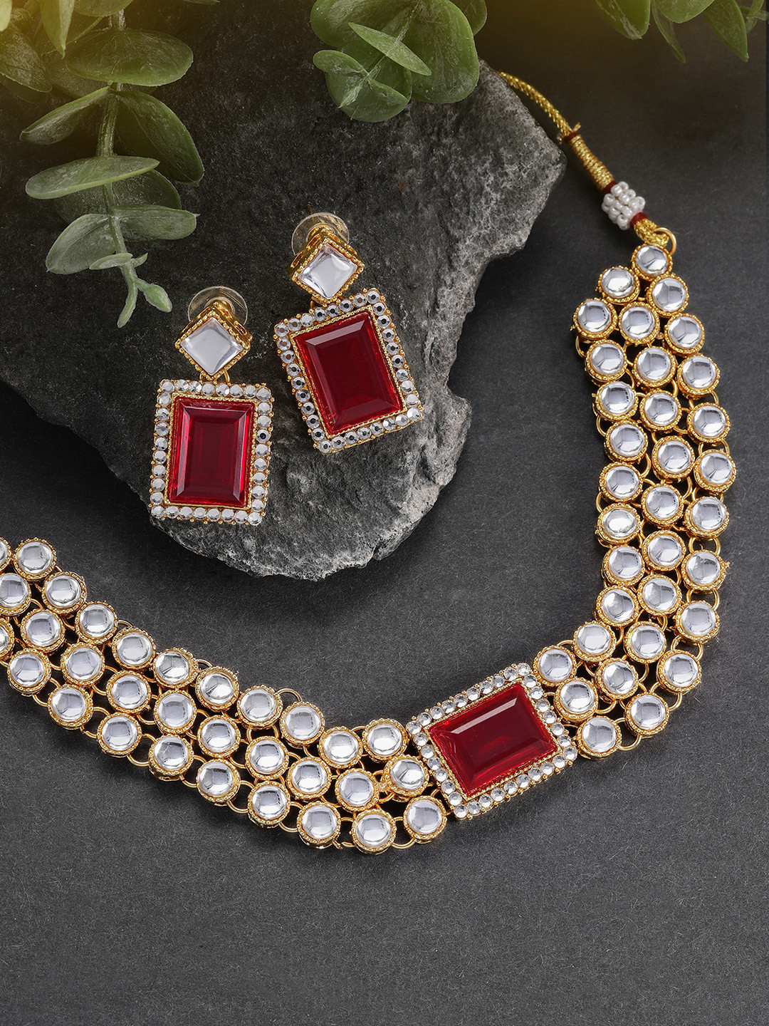 Buy Peora Gold Plated Maroon Choker Necklace Jewellery Set - Jewellery ...