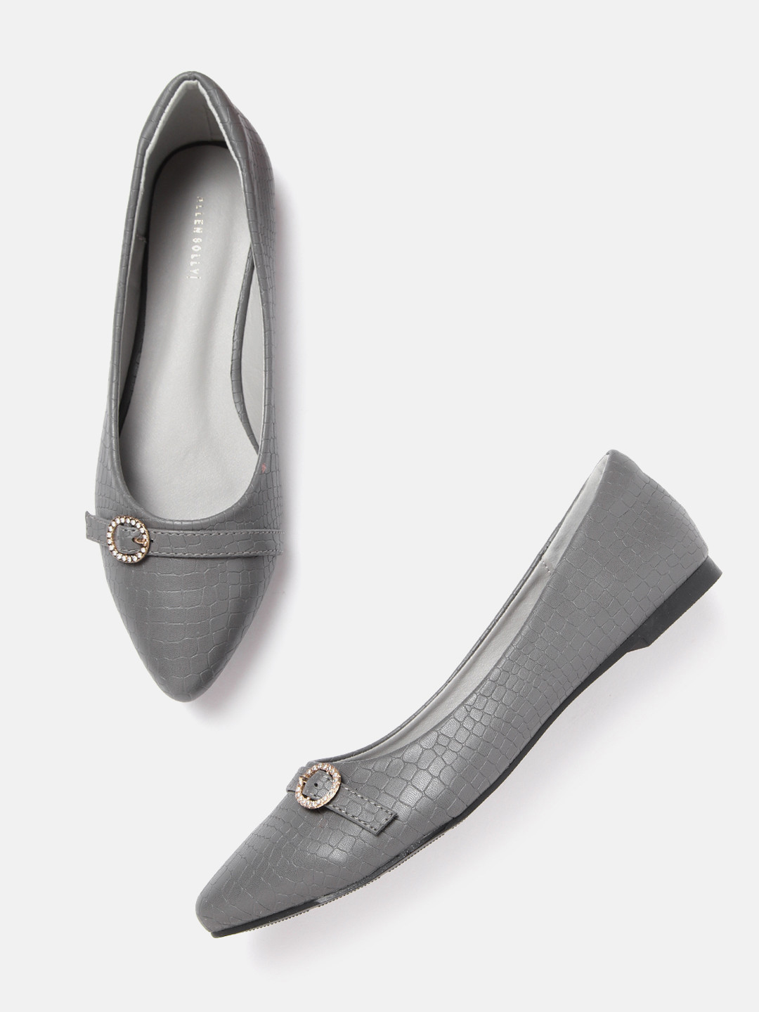 Buy Allen Solly Women Grey Croc Textured Ballerinas With Buckle Detail ...