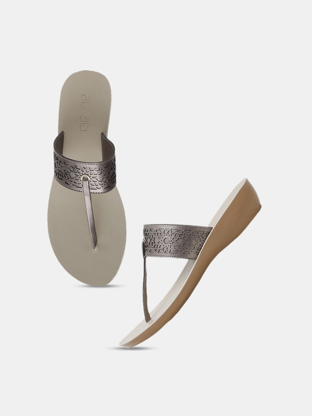 Buy AURELIA Women Grey Textured PU Party Wedge Sandals - Heels for ...