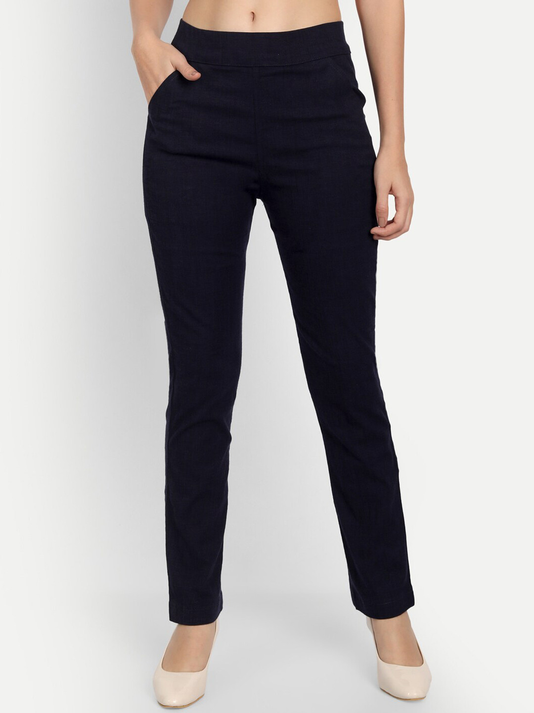 Buy APELLA Women Navy Blue Trousers - Trousers for Women 19653262 | Myntra