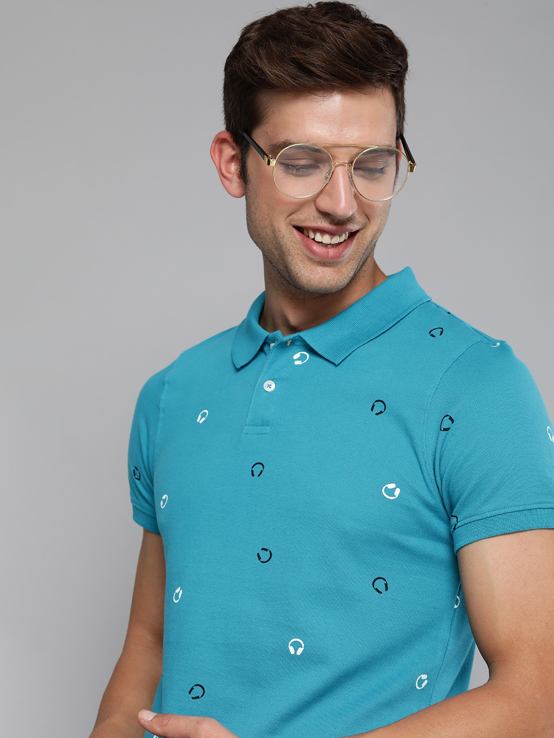 Buy Mast And Harbour Men Blue Pure Cotton Printed Polo Collar T Shirt