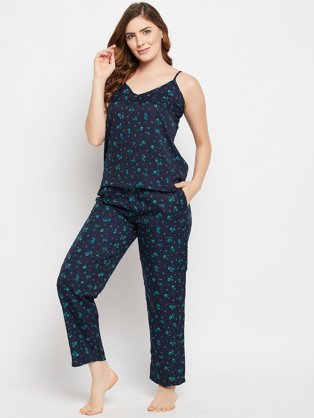 Buy Clovia Women Pretty Floral Print Viscose Rayon Night Suit - Night ...