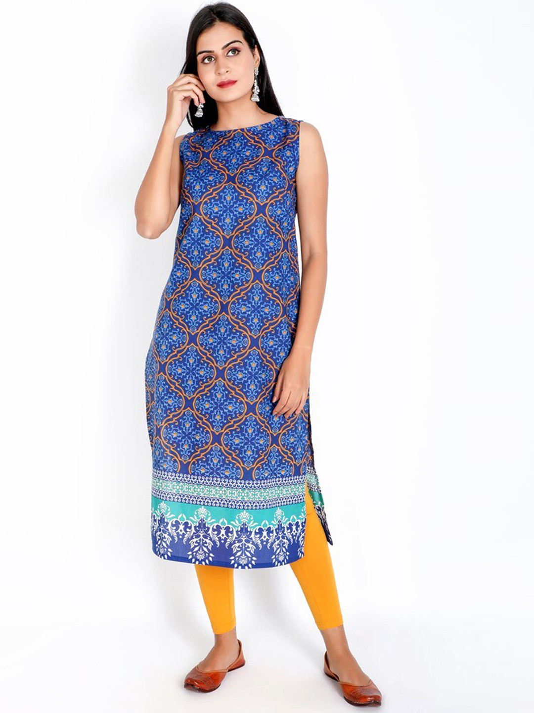 Buy SUTI Women Blue Floral Printed Cotton Kurta - Kurtas for Women ...