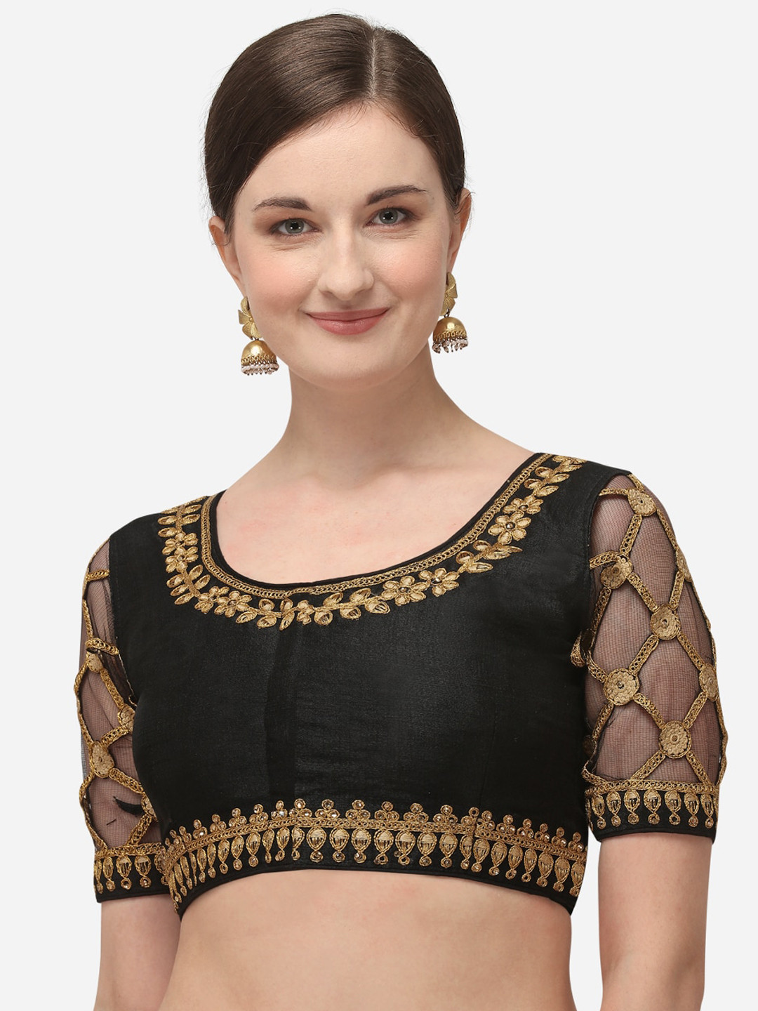 Buy Fab Dadu Black & Gold Embroidered Silk Saree Blouse - Saree Blouse ...