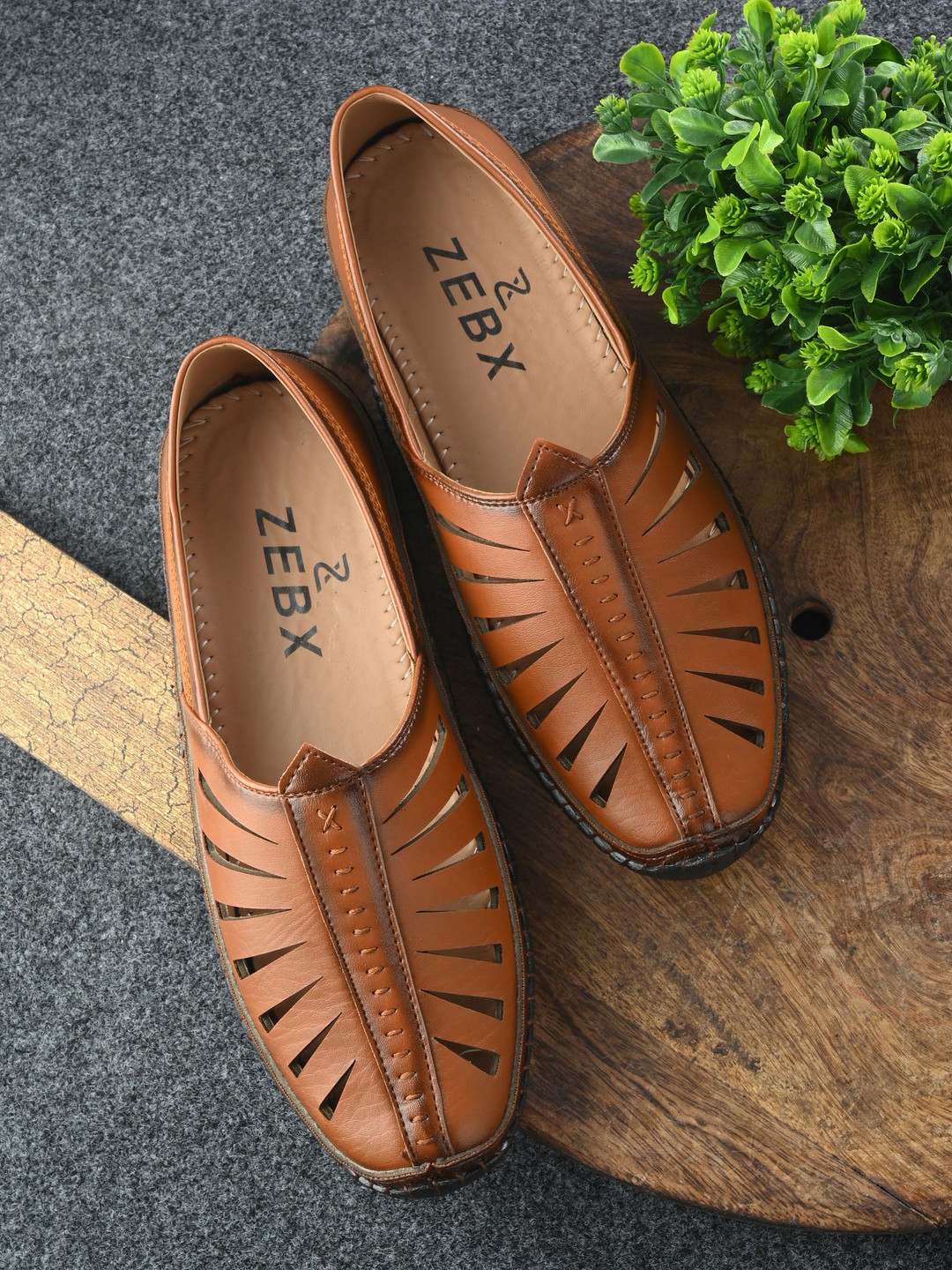 Buy ZEBX Men Tan Textured Mojaris - Casual Shoes for Men 19655690 | Myntra