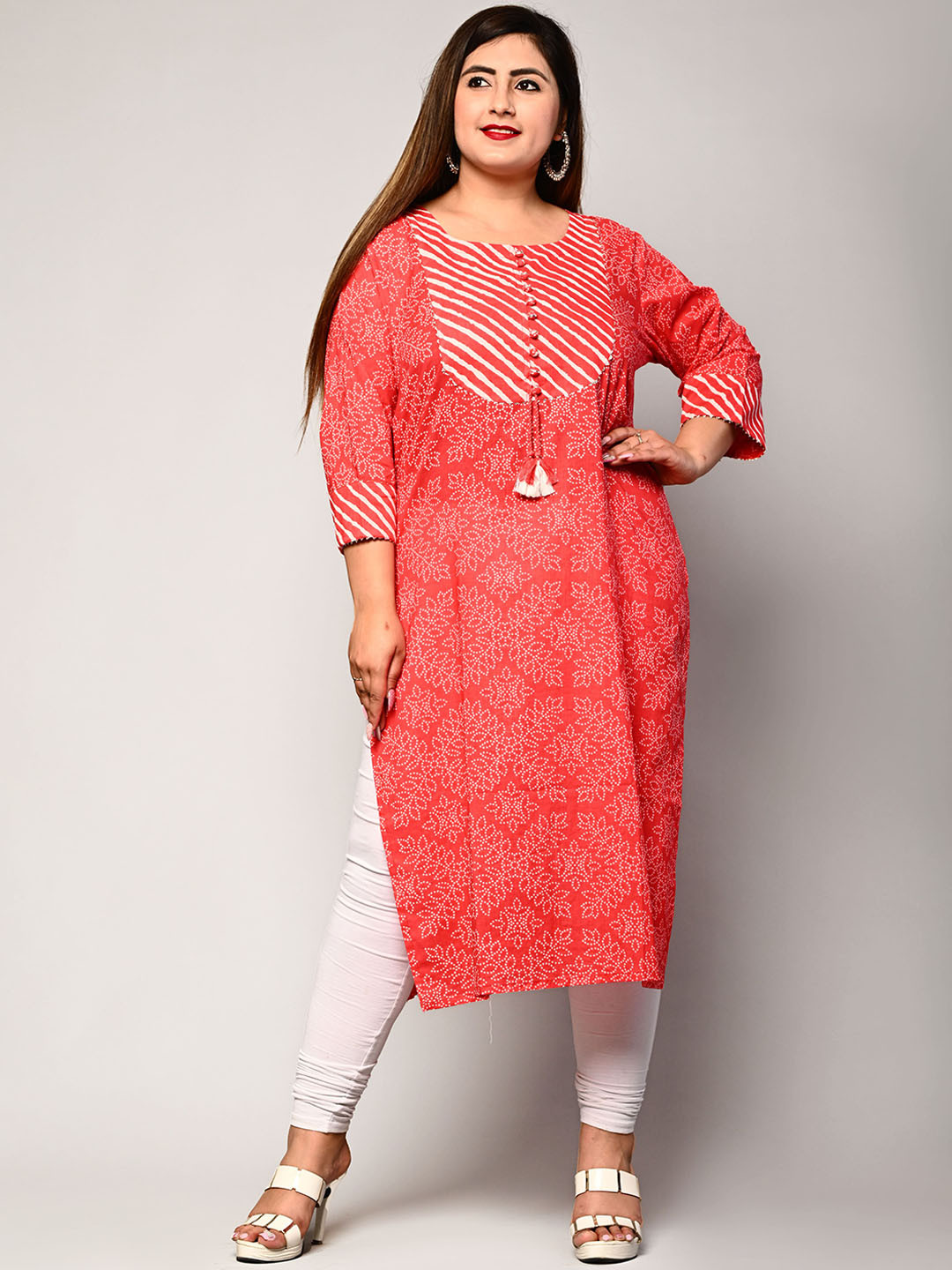 Buy Swasti Plus Size Women Red Lehriya Printed Kurta - Kurtas for Women ...