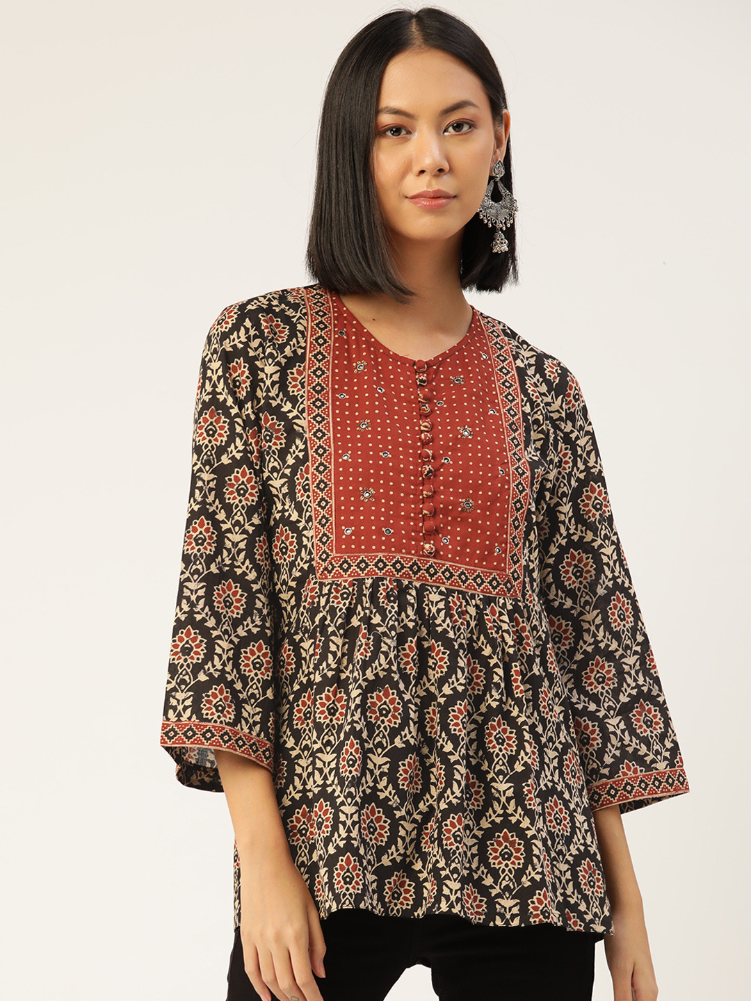 Buy Jaipur Morni Black & Maroon Print Top - Tops for Women 19659826 ...