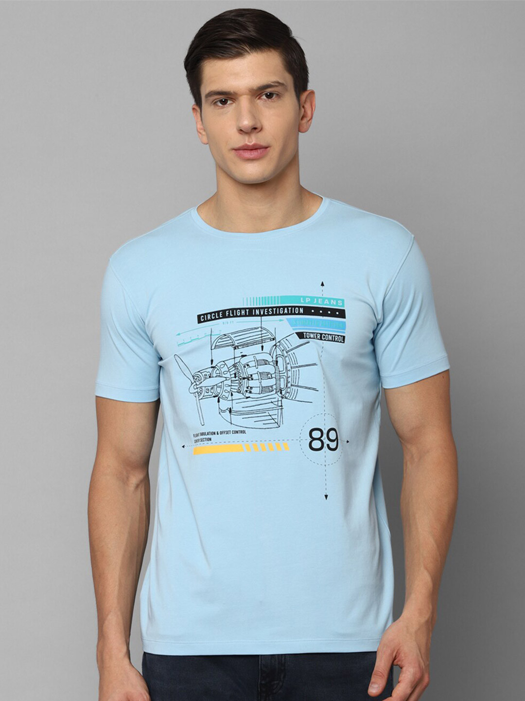 Buy Louis Philippe Jeans Men Blue Printed Slim Fit Pure Cotton T Shirt ...