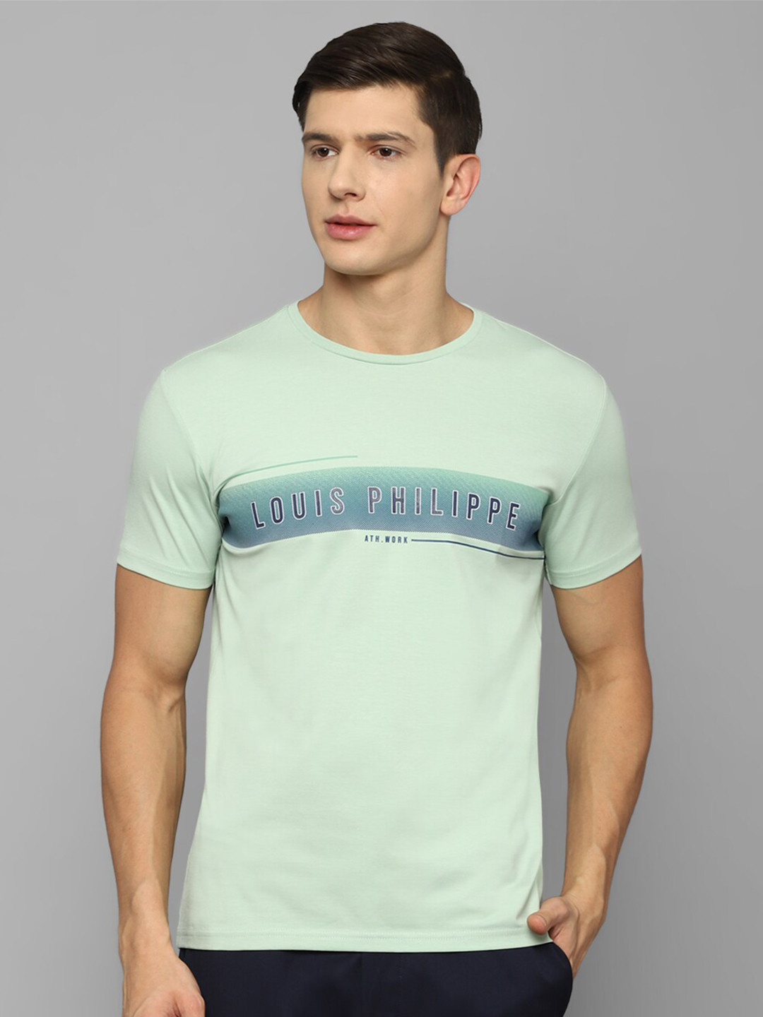 Buy Louis Philippe Sport Men Green Brand Logo Printed Slim Fit T Shirt - Tshirts for Men ...
