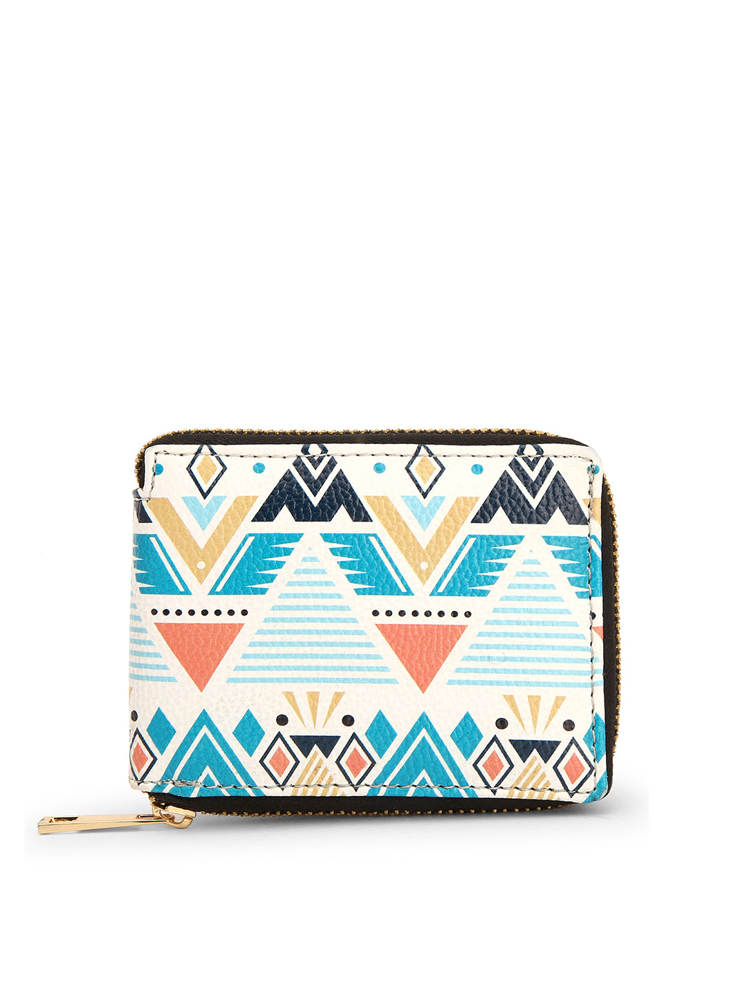 Buy TEAM 11 Women White & Blue Geometric Printed Zip Around Wallet ...
