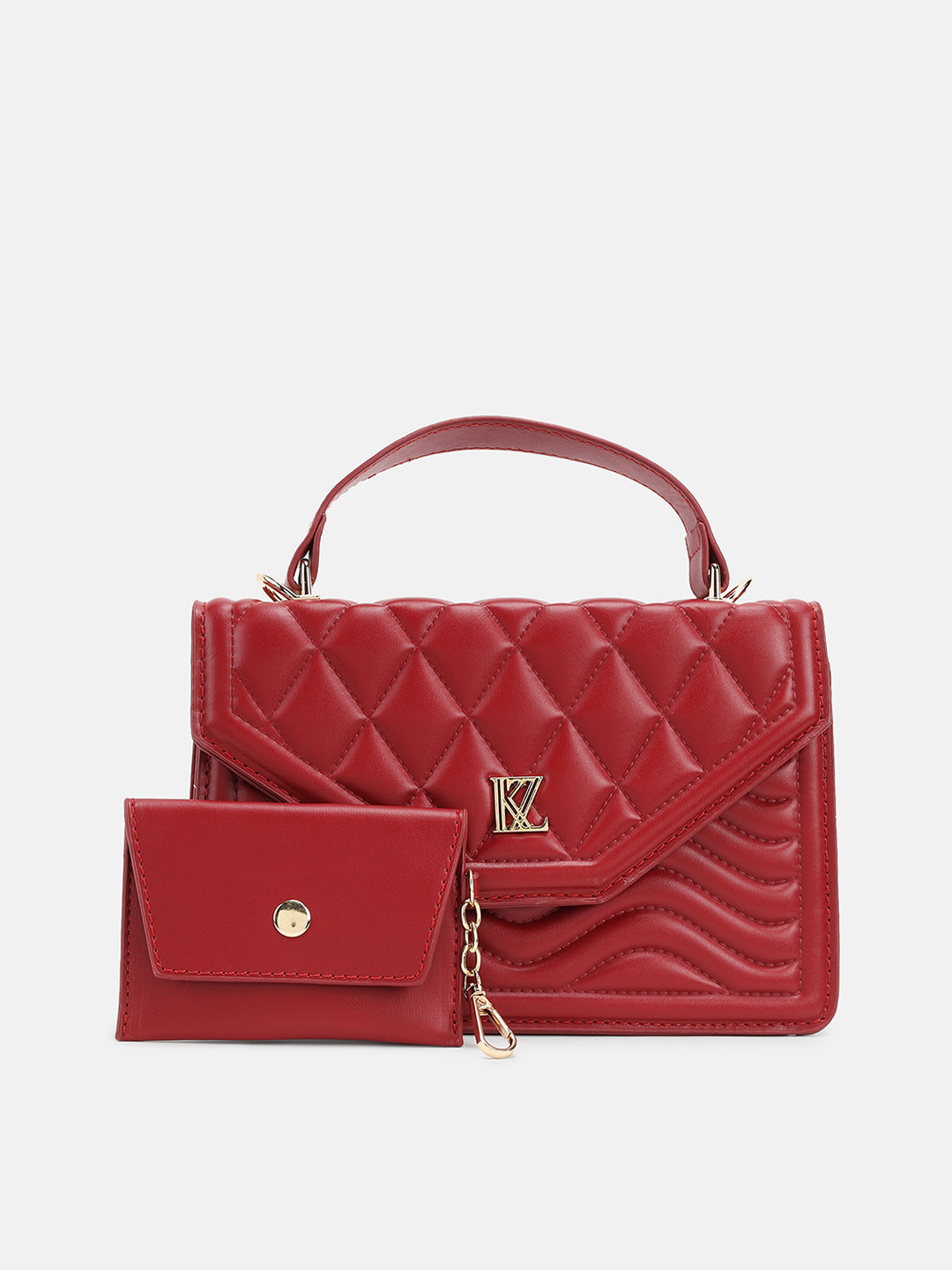 Buy Kazo Women Burgundy PU Structured Handheld Bag With Quilted ...