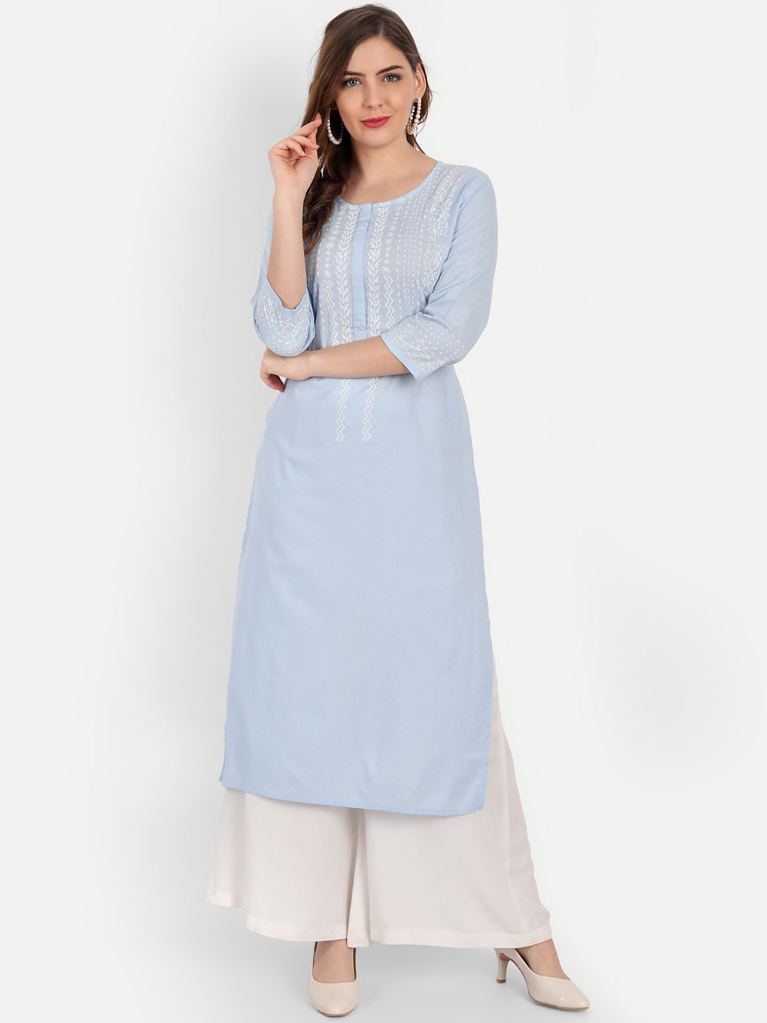 Buy SUTI Women Blue & White Printed Straight Kurta - Kurtas for Women ...