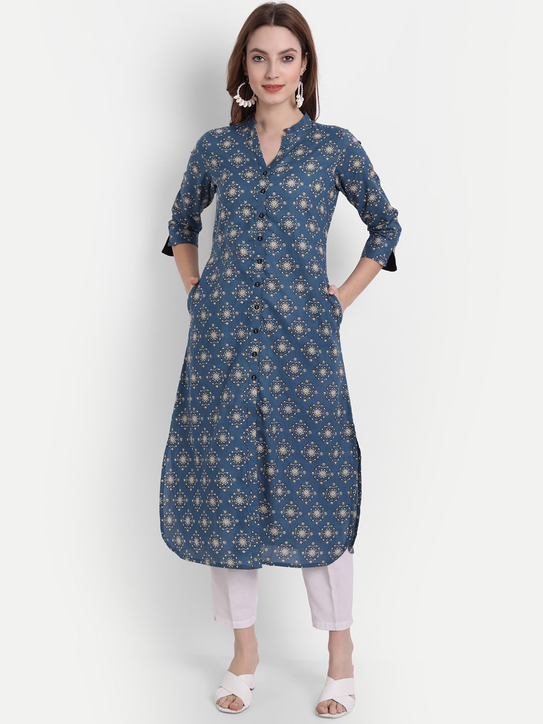 Buy SUTI Women Blue Ethnic Motifs Printed Pathani Kurta - Kurtas for ...