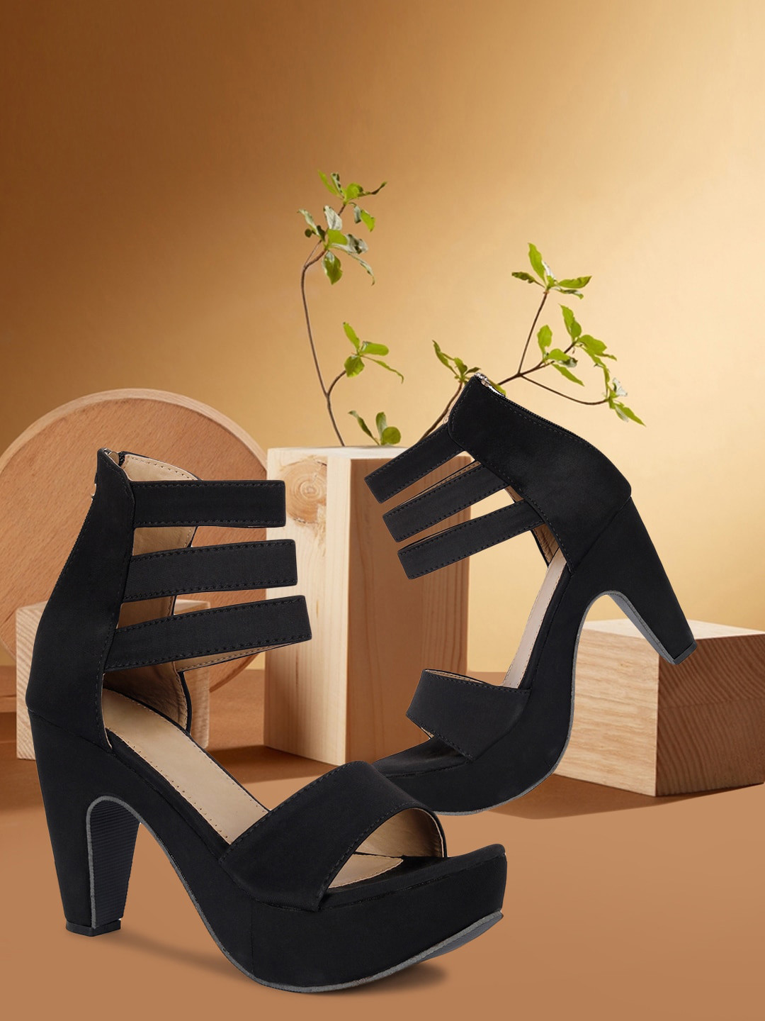 Buy TWIN TOES Women Black Solid Block Peep Toes - Heels for Women ...