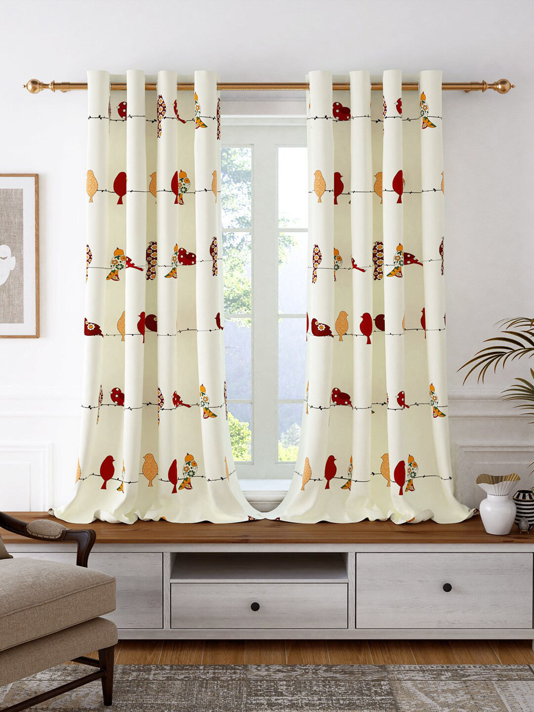 Buy Story@home Set Of 2 White & Red Quirky Room Darkening Window ...