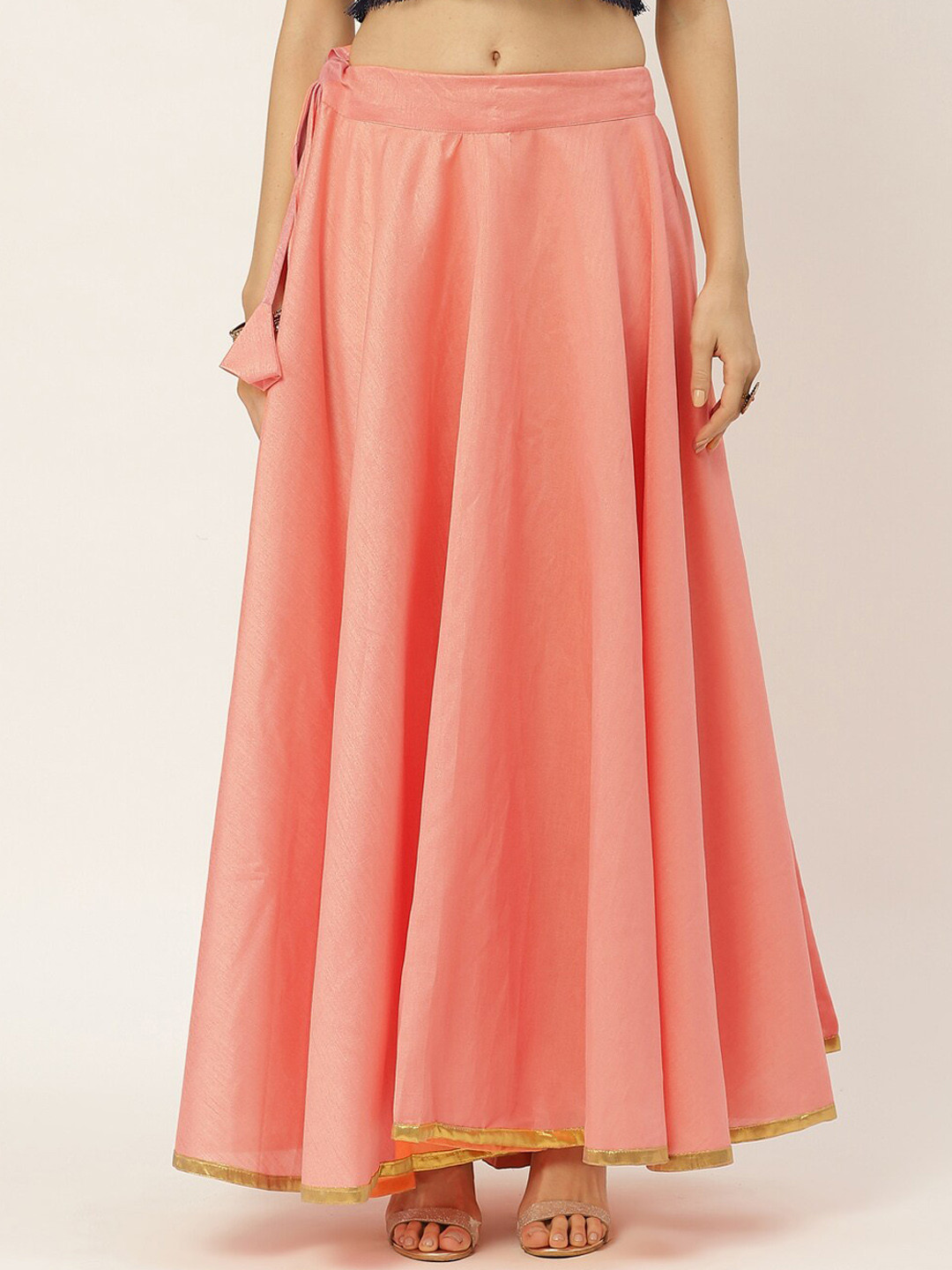 Buy Studio Shringaar Women Pink Solid Flared Maxi Skirt - Skirts for ...